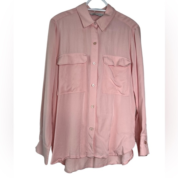 Zara | Tops | Zara Light Pink Button Up Oversized Button Up Shirt Xs ...